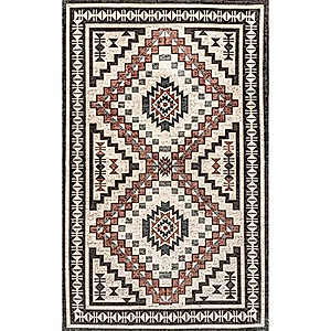 nuLOOM Leighton Machine Washable Southwestern Medallion Ultra Thin Area Rug, 6x9, Beige