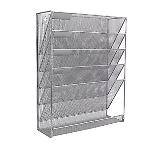 Wall File Organizer 5 Tier Silver Heavy Duty Metal Mesh Hanging Mail Magazine Rack 40 x 32 x 11 cm Vertical Paper Holder for Newspaper Folders
