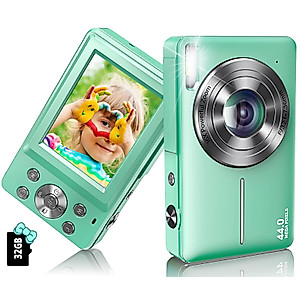 Digital Camera 1080P 44MP Digital Cameras, Digital Point and Shoot Camera for Kids with 16X Zoom, Anti-Shake, Compact Small Travel Camera for Beginner Children Boys Girls Teens Gift