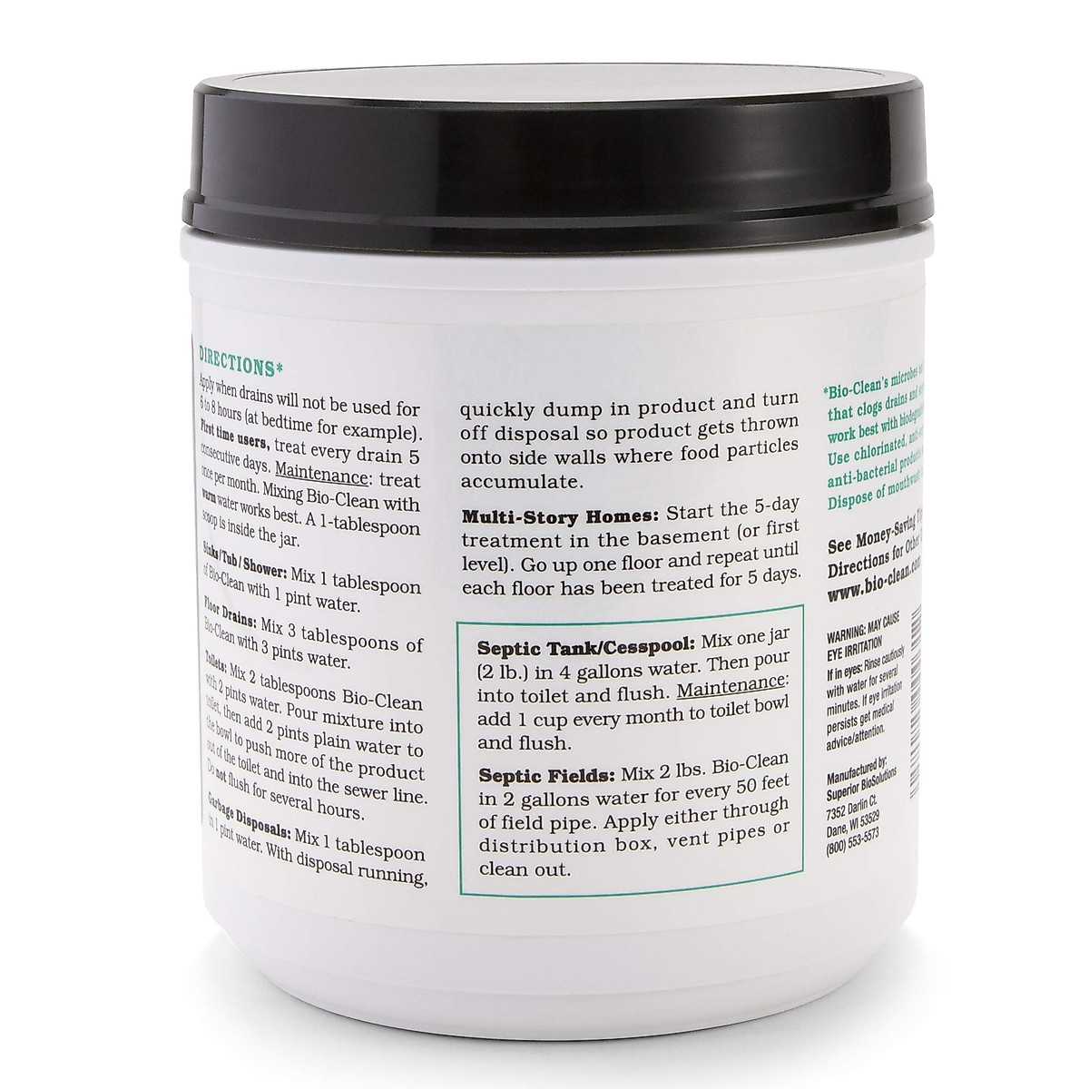 Bio-Clean Drain Septic 2# Can Cleans Drains- Septic Tanks - Grease Traps All Natural and 100% Guaranteed No Caustic Chemicals! Removes fats Oil and Grease, Completely Cleans Your System.