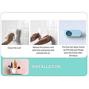 "N/A" Wall Mounted Hair Dryer Holder, Bathroom Accessories Storage Basket Styling Tool Organizer, No Drilling, Self Adhesive Colorful Design (Gray)