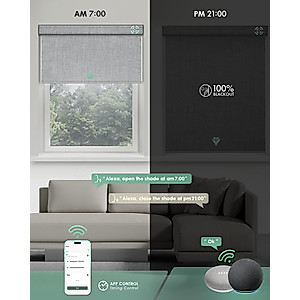 Yoolax Motorized Blinds with Remote, Blackout Smart Blinds Fabric Motorized Roller Shades Compatible with Alexa, Automatic Blinds for Windows Customized Size (Light Grey)