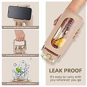 SIEROZUR 64oz Glass Water Bottle with Straw and Handle Lid Half Gallon Motivational Glass Bottle with Silicone Sleeve and Time Marker Large Reusable Sports Water Jug for Gym Home Workout