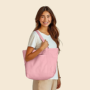 DALIX 20" Solid Color Cotton Canvas Shopping Tote Bag in Light Pink