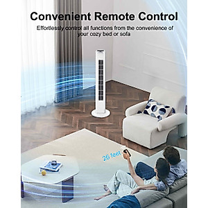 Uthfy Oscillating Bladeless Tower Fan with Remote, Quiet Cooling Portable, Electric Standing Floor Fan with 3 Wind Speeds 3 Modes for Bedroom,Indoor,Office and Home Use, 30", White
