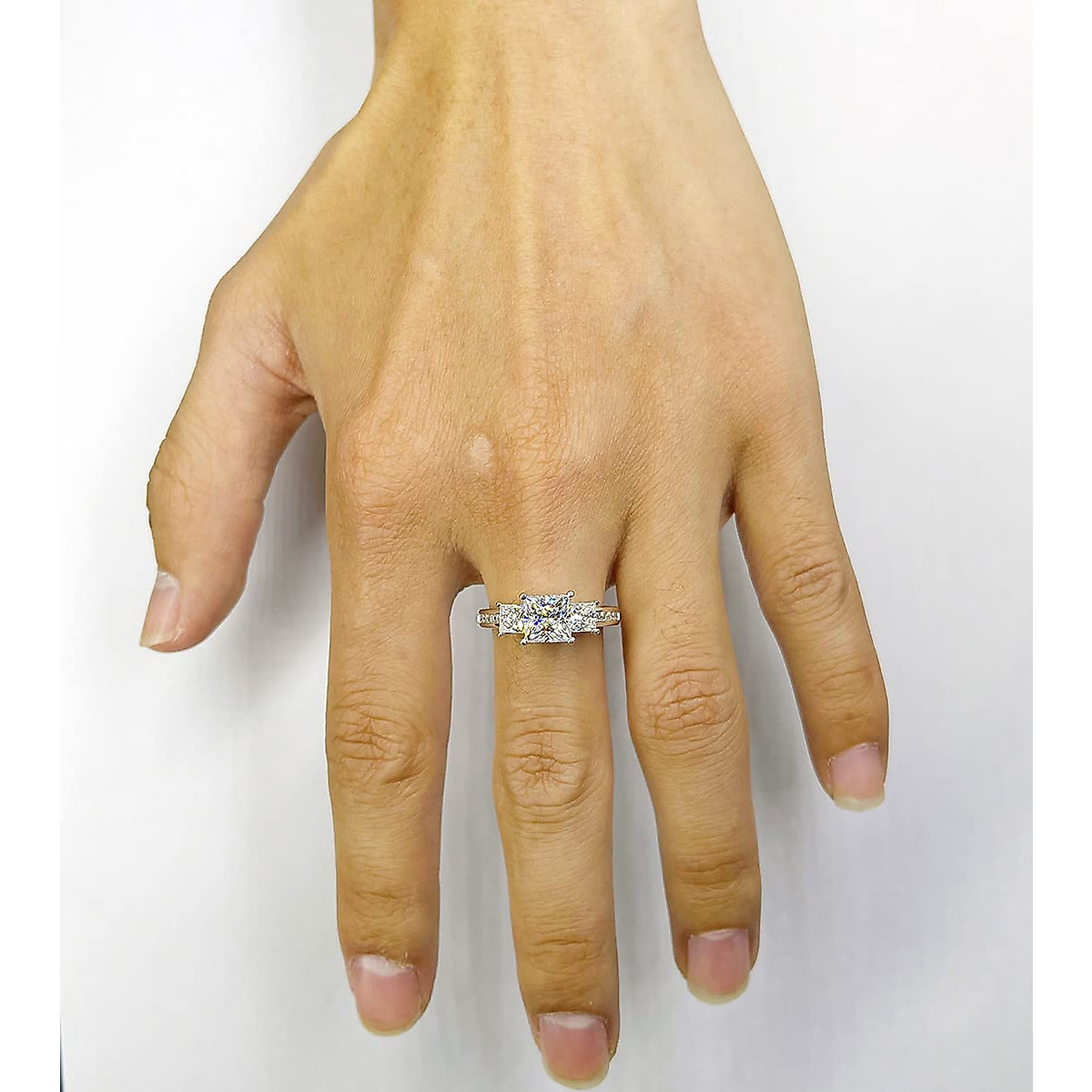 ZLAEBL 2 3/5 Carat (ctw) 3-Stone Princess Cut Moissanite engagement rings for women rings Platinum Plated Silver moissanite rings Name Custom Personalized Free Engraving