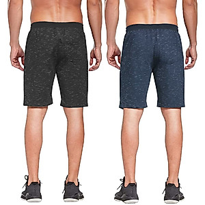 Boyzn Men's 2 Pack Athletic Shorts Comfortable Cotton Workout Shorts Elastic Waist Running Shorts with Zipper Pockets Black/Blue S