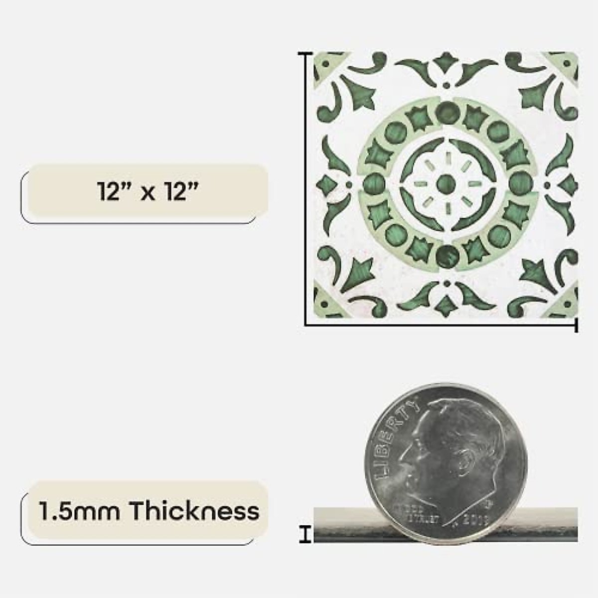 Retro Self Adhesive 12-Inch Vinyl Floor Tiles, 20 Tiles - 12" x 12", Green Medallion Pattern - Peel & Stick, DIY Flooring for Kitchen, Dining Room, Bedrooms & Bathrooms by Achim Home Decor