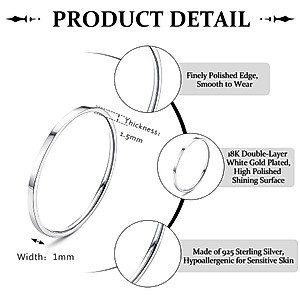 MILACOLATO S925 Sterling Silver Rings for Women Men 18K White Gold Plated Stackable Statement Thin Plain Thumb Ring High Polished Wedding Band Ring Comfort Fit Size 8, 1mm