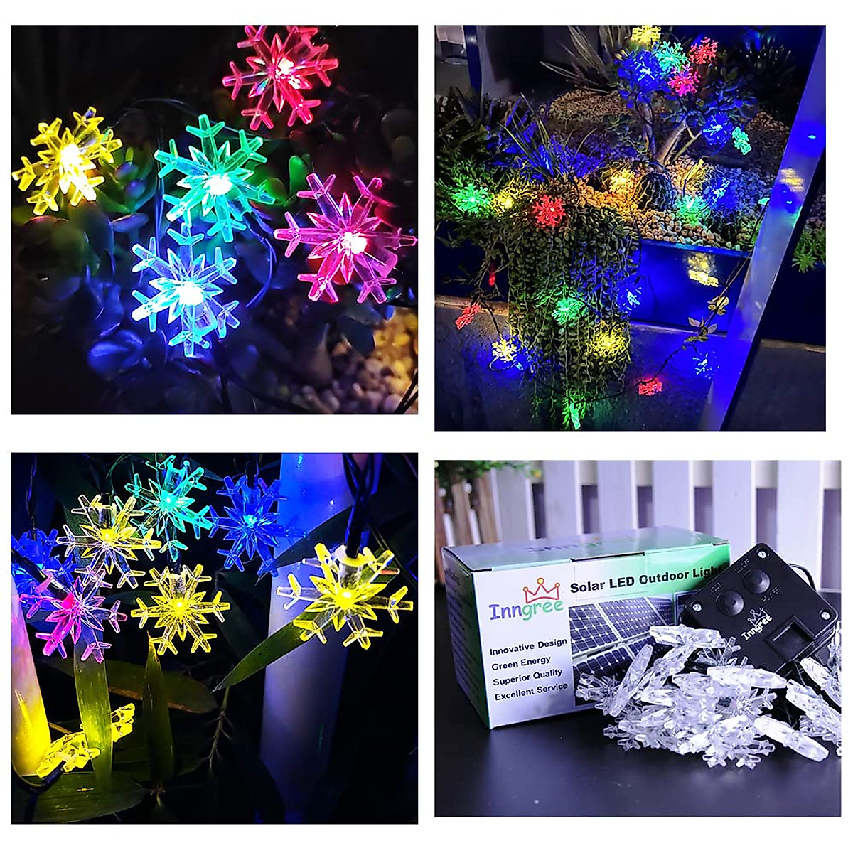 Inngree Solar Christmas Fairy String Lights 20 ft 30 LED 8 Modes Solar Snowflake Outdoor Waterproof Powered String Lights for Garden Patio Yard Home Christmas Tree Parties(Multicolor)