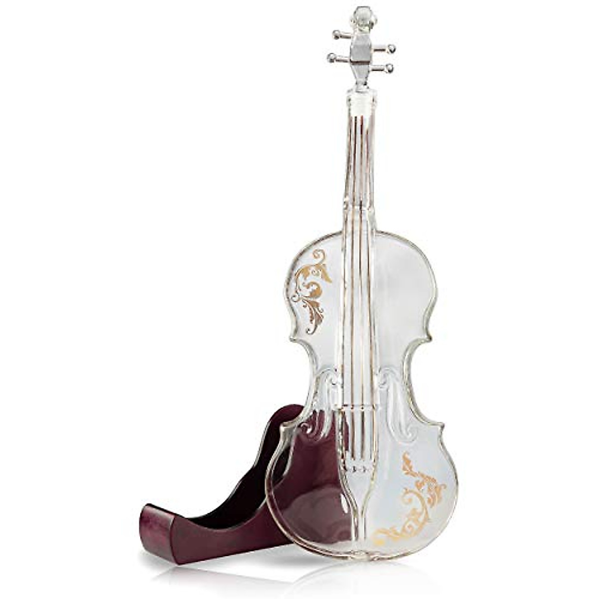 Glass Violin Decanter, Mahogany Base - The Wine Savant 1000 ML Glass Decanter For Whiskey, Scotch, Spirits, Wine Or Vodka For Music Lovers.