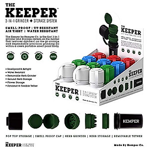 HEMPER Keeper 3-IN-1 Grinder + Storage System with Smell Proof Storage With Travel Ready Tether Strap | Lightweight