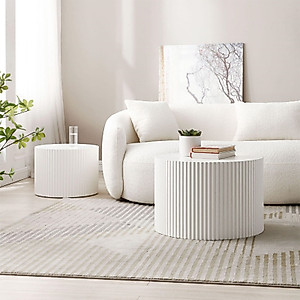 KEVINSPACE Round Coffee Table Set of 2 Nesting CoffeeTable Modern for Living Room, Round End TableSet, Wooden Circle Side Table No Need Assembly Accent Furniture for Bedroom Balcony Lounge White