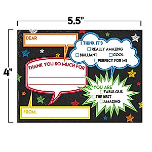 Chalkboard Speech Bubble Birthday Thank You Notes for Kids, Ten 4" x 5.5" Fill In The Blank Cards with 10 White Envelopes by AmandaCreation…