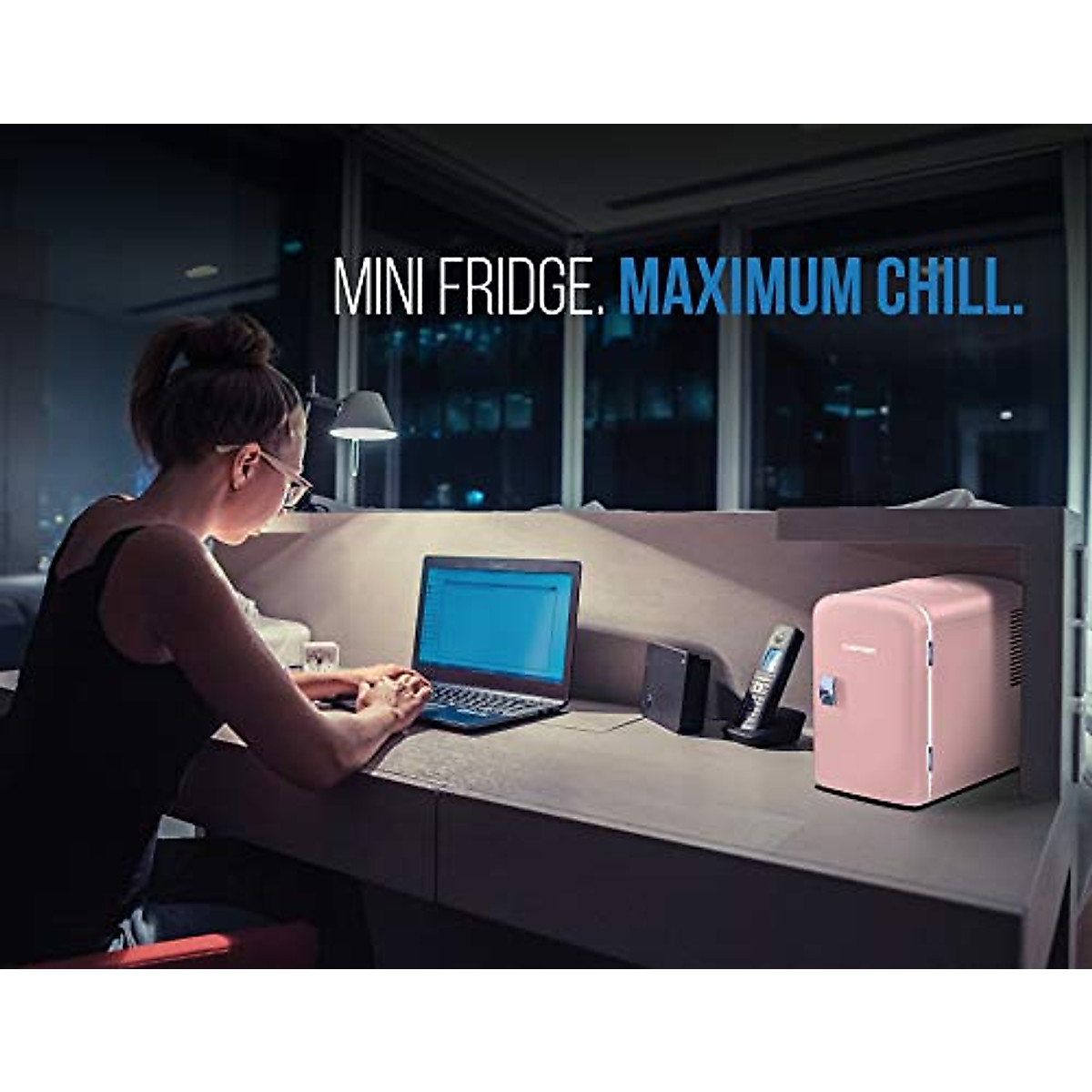 Chefman Mini Portable Pink Personal Fridge Cools Or Heats & Provides Compact Storage For Skincare, Snacks, Or 6 12oz Cans W/ A Lightweight 4-liter Capacity To Take On The Go