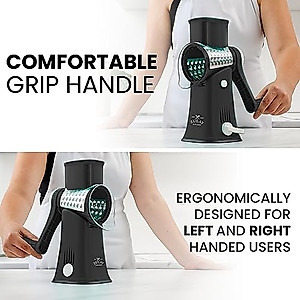 Zulay Rotary Cheese Grater 5 Blade Cheese Shredder - Manual Hand Crank Cheese Grater With Reinforced Suction & 5 Interchangeable Drums - Easy to Use, Vegetable Chopper Round Mandoline Slicer - Black