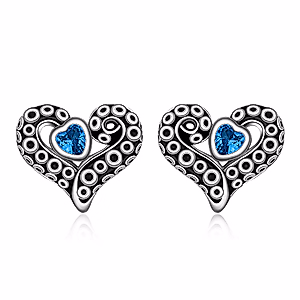 Tentacle Earrings for Women Sterling Silver Blue Heart Cubic Zirconia Ocean Black Octopus Tenticles Earrings Studs Gifts for Her