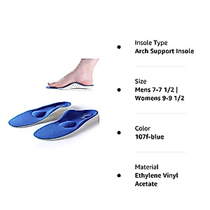 Walkomfy Full Length Orthotic Inserts Arch Support Insole, Insert for Flat Feet,Plantar Fasciitis,Feet Pain,Metatarsal Support Insoles for Men & Women Blue,10.24"