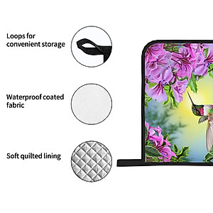 Mount Hour 4-Piece Set Oven Mitts and Potholders, Spring Bird Hummingbird Summer Purple Flower Floral Baking Glove and Pot Holder for Cooking BBQ