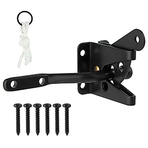 HILLMASTER Upgrade Self-Locking Gate Latch for Wooden Fence Heavy Duty, Automatic Gravity Lever Door Latches with Longer Fasteners & Pull String for Secure Pool, Garden, Black Finish/4.7in