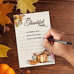40 Thanksgiving I Am Thankful for Fill in Gratitude Cards- Plate Setting or Activity for Familes Adults & Kids - Pumpkins, Fall Autumn Leaves Sunflowers Decorations Supplies Made in the USA