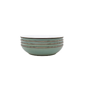 Denby - Regency Green Pasta Bowls Set of 4 - Dishwasher Microwave Safe Crockery 1050ml 22cm - Green, White Ceramic Stoneware Tableware - Chip & Crack Resistant