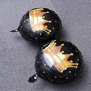JANOU Crown Balloons 18 Inch Foil Helium Round Black Balloons Birthday Wedding Baby Shower Party Decoration Pack 10pcs
