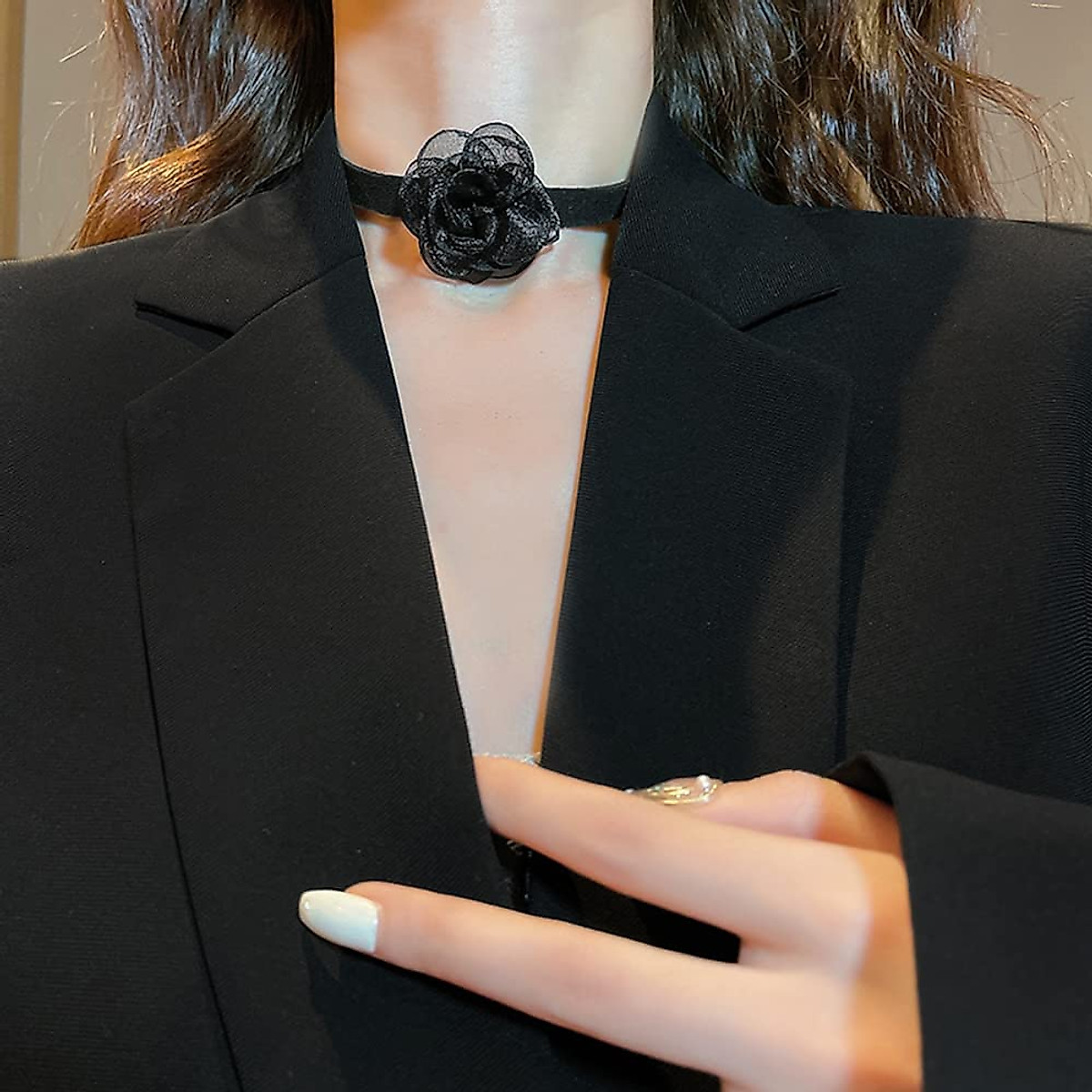 JWICOS Black Choker for Women Flower Collar Choker Necklace for Girls Soft Sext Velvet Suede Choker Tie Cravat Accessories for Teen Girls