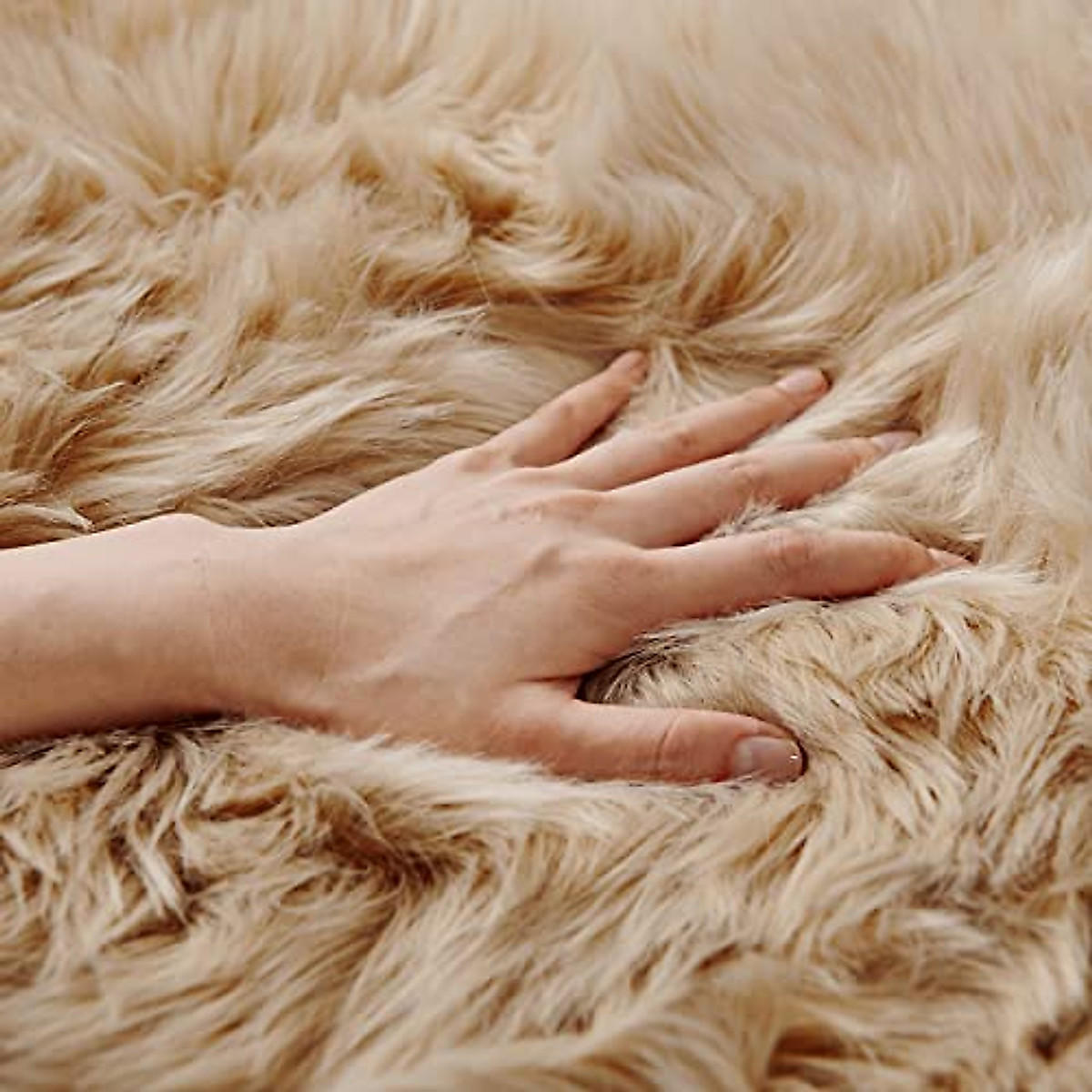 SERISSA Ultra Soft Fluffy Rug Beige Faux Sheepskin Fur Area Rug Shaggy Couch Cover Seat Cushion Furry Carpet Beside Rugs for Bedroom Floor Sofa Living Room Runner, 2x6 Feet (Sheepskin Shape,Beige)