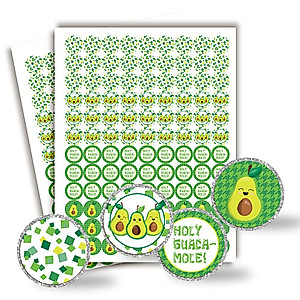 Holy Guacamole Trio of Avocados Birthday Kiss Sticker Labels for Kids, 300 Party Circle Sticker Sized 0.75” for Chocolate Drop Kisses by AmandaCreation, Great for Favors, Treats, Envelopes & Bags