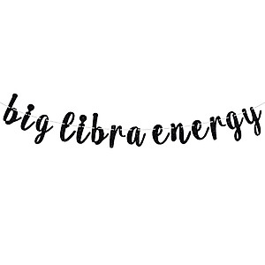 Big Libra Energy Banner, Happy Birthday Libra Bunting Sign, 12 Constellation Zodiac Theme Birthday Party Decorations Supplies for Boy and Girl, Black Glitter
