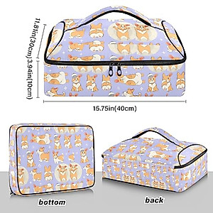 Kcldeci Insulated Thermal Food Carrier Insulated Casserole Carrier for Hot or Cold Food,Dogs Corgi Cartoon Insulated Tote Bag for Potluck Cookouts Parties Picnic,Lasagna Lugger