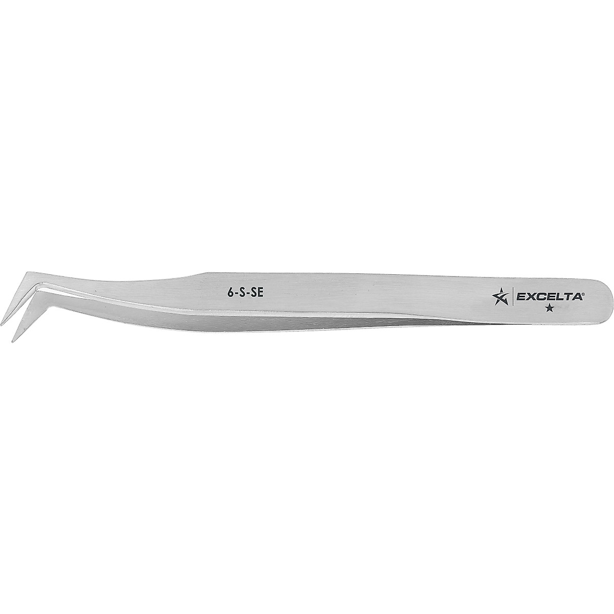 Excelta - 6-S-SE - Tweezers - Flat Sharp Point - Angulated - One Star - Anti-Mag. SS, 0.06" Height, 0.3930" Wide, 4.5" Length