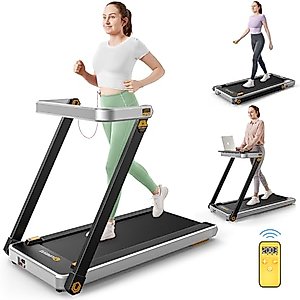 UREVO Treadmill with Desk, 3 in 1 Foldable Treadmill with Removable Desk, Install Free Under Desk Treadmill, 3HP Powerful Walking Treadmill for Office with Remote and 2s Folding