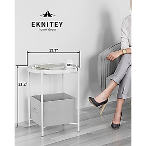 EKNITEY End Table,Folding Metal Side Table Waterproof Small Coffee Table Sofa Side Table with Removable Tray for Living Room Bedroom Balcony and Office