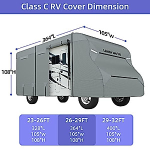Umbrauto RV Cover Class C 2023 Upgraded 7 Layers Anti-UV Top Panel Motorhome Cover Windproof Camper Cover for 26' to 29' Motorhome with 2Pcs Extra Straps, Adhesive Repair Patches, 6 Gutter Covers