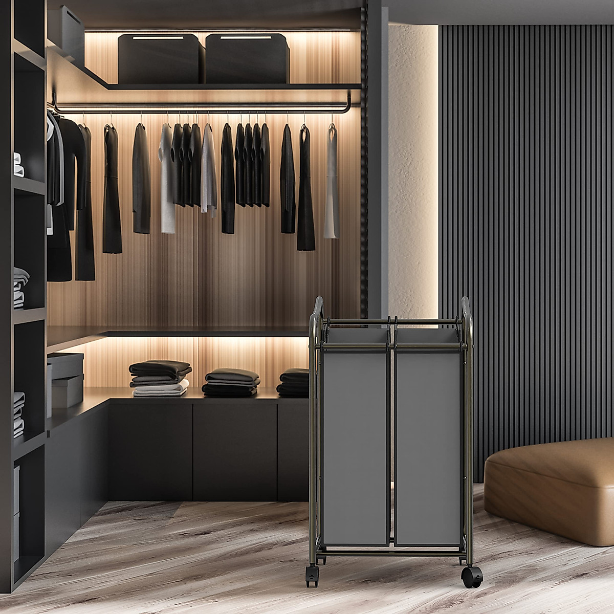 Simple Houseware 2 Bags Laundry Sorter, Dark Grey