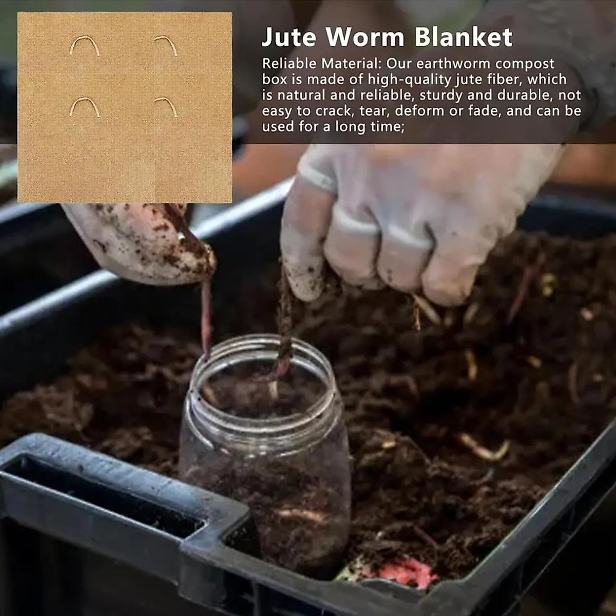 Peosaard Worm Blanket 4Pcs 24x24in Jute Fiber Easy Cutting Worm Bin Blanket for Composting with Pull Ring Foldable Worm Blankets for Worm Farm Worm Composting Bin, Worms for Composting