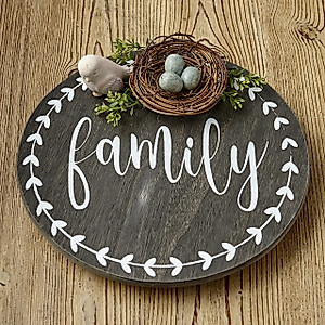 Rotatable Lazy Susan with Sentimental Phrase and Bold Leaf Accents - Family