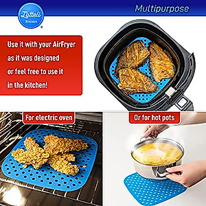 LOTTELI KITCHEN Reusable Silicone Air Fryer Liners 3 Pack with Air Fryer Magnetic Cheat Sheet, Easy Clean Air Fryer Accessories, Non Stick, AirFryer Accessory Parchment Paper Replacement - 8.5" Square