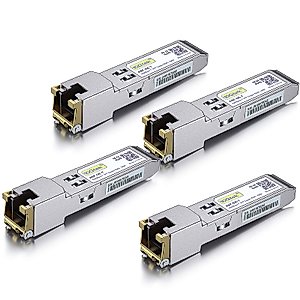 10Gtek 1000BASE-T SFP to RJ45 Copper Ethernet Module, Gigabit SFP-T Transceiver for Cisco SFP-GE-T, Meraki, Fortinet, Ubiquiti UniFi UF-RJ45-1G, D-Link, Netgear, TP-Link and More, Pack of 4