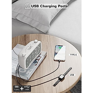 Alarm Clock with Bluetooth Speaker, FM Radio,Bedside Alarm Clock with 2 USB Chargers,Adjustable Dimmer and Volume,12/24H,Snooze,Battery Backup,Plugged in Clock Radio for Adult Kid Heavy Sleeper