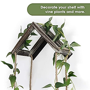 J JACKCUBE DESIGN Set of 3 Rustic Wood Floating Hanging Rope Wall Shelves, Wall Decorative Wooden Boho Decor Shelf for Living Room Bedroom Home Apartment Decor - MK664A