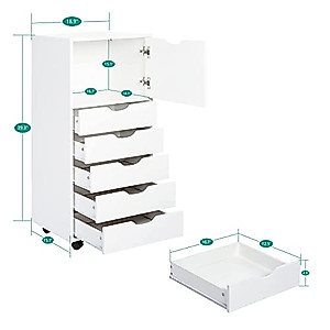 Naomi Home Carly 6-Drawer Office Storage File Cabinet on Wheels, Mobile Under Desk Filing Drawer Unit, Craft Storage Organization for Home, Office – White