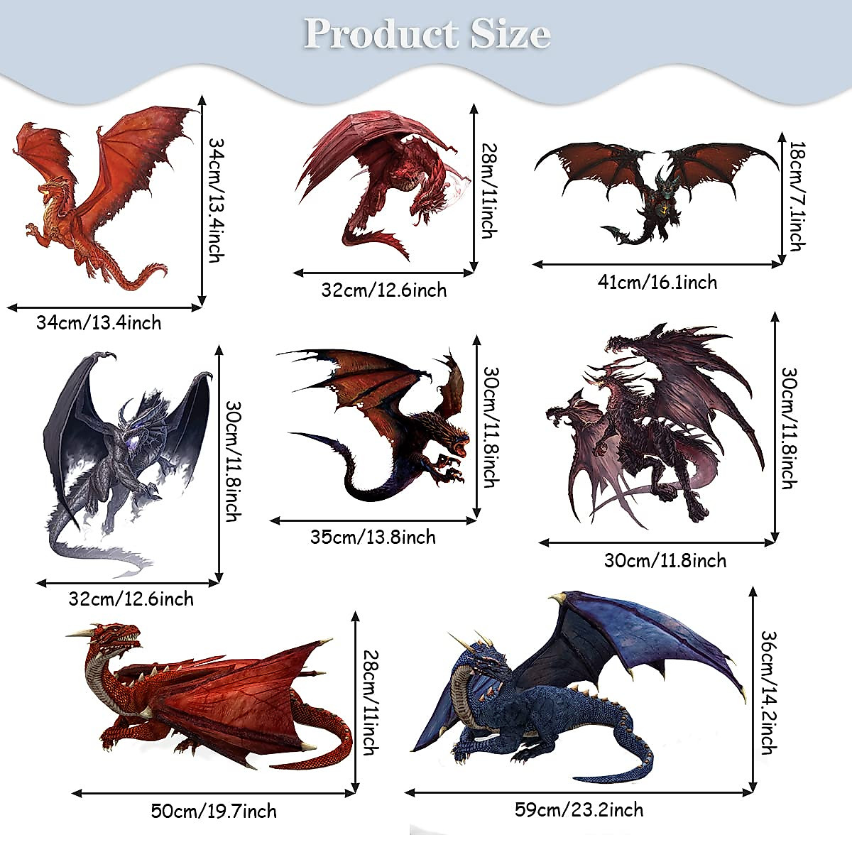 WOYINIS 8 Big 3D Dragon Wall Stickers Ancient Dragons Legend Story Wall Decals Art Peel & Stick Removable Livingroom Kids Room Playroom Library Nursery Classroom Wall Decor