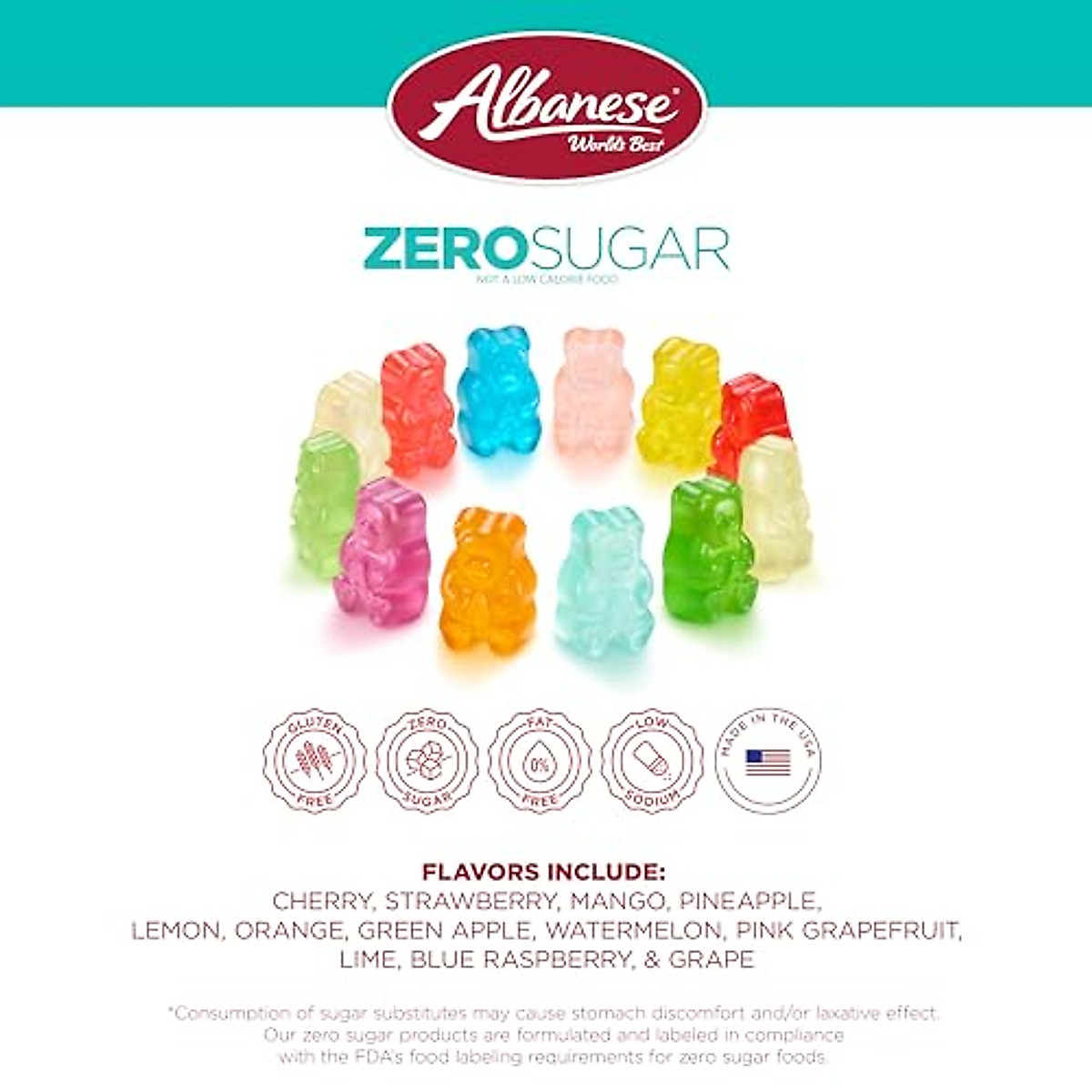 Albanese World's Best Zero Sugar Candy, 12 Flavor Gummi Bears, 3.5 Ounce (Pack of 12), Packaging May Vary