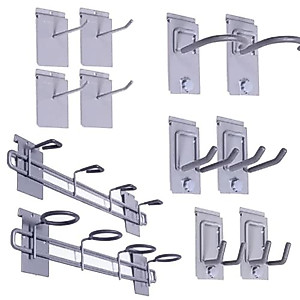 Crownwall Slat Wall Accessories Heavy Duty Steel Locking Hook Kit Slatwall Panels, Easy Storage and Organization for Sports Gear and Equipment (12-Piece)