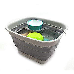 SAMMART 15L (3.9 Gallon) Collapsible Tub - Foldable Dish Tub - Portable Washing Basin - Space Saving Plastic Washtub (Dark Grey (Set of 2))