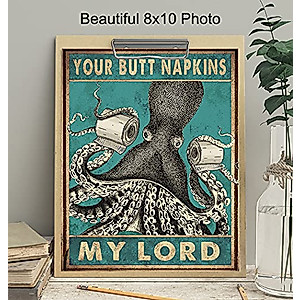 Octopus Nautical Bathroom Decor - Butt Napkins - Beach Bathroom Decor - Bath Wall Decor - Funny Bathroom Decor - Guest Bathroom Decorations - Toilet Paper Wall Art - Restroom Sign - Powder Room Decor
