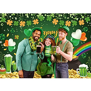 Happy St.Patrick's Day Backdrop 7x5FT Green Lucky Irish Shamrock Pot of Gold Coins Photography Background Holiday Party Supplies Newborn Kids Adults Portraits Photo Booth Props (84x60 inch)